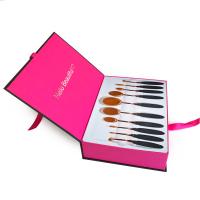 China Pink Book Shape Ribbon Closure Make Up Shipping Cardboard Gift Packaging Boxes Makeup Brush Box With Plastic Blister Tra for sale