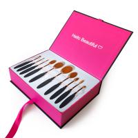 China Pink Book Shape Ribbon Closure Make Up Shipping Cardboard Gift Packaging Boxes Makeup Brush Box With Plastic Blister Tra for sale