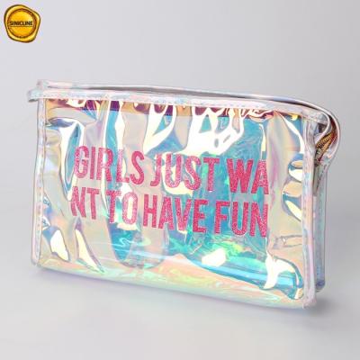 China Colorful PVC Holographic Toiletry Bag Clear Plastic Zippered Cosmetic ISO9001 for sale