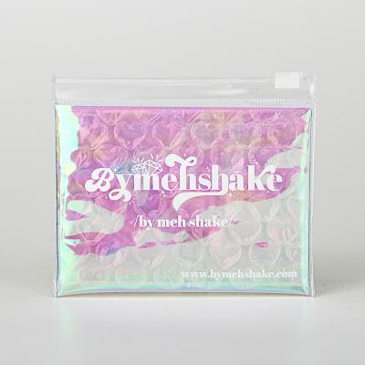 China Cosmetic Packaging Bag  Holographic Makeup Bubble Pouch With Ziplock for sale