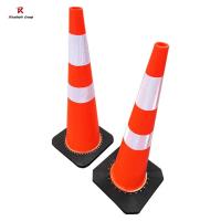 China PVC Warning Road Safety Traffic Cones Reflective Safety Cones Black Base 36inch for sale