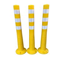 China CE 1.1kgs Certificate Logo Post Yellow Reflective Traffic Bollard 100% PU Road Flexible Spring Warning Barrier Post for sale