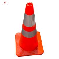 China 70cm Heavy Duty PVC Foldable Traffic Cones Black Base With White Reflector Traffic Safety Warning Road Cone Wholesale for sale