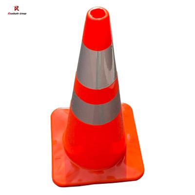 China 70cm Heavy Duty PVC Foldable Traffic Cones Black Base With White Reflector Traffic Safety Warning Road Cone Wholesale for sale
