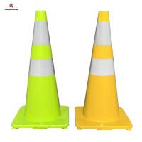 China Green/Yellow Traffic PVC Cones Barriers White High Reflective Film 70cm Plastic Road Safety Flexible Cones for sale
