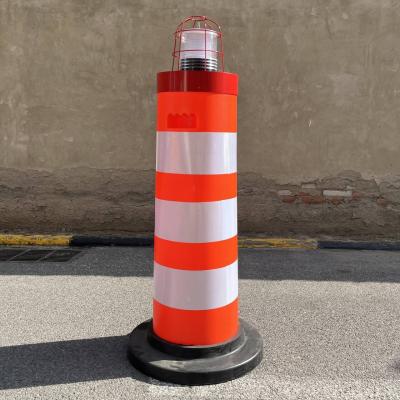 China PE+Rubber Base Traffic Barrel with 300mm Barrel Diameter and 560mm Base Diameter for Roadway Safety for sale