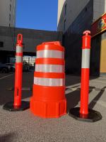 China Orange 4.75KG PE Traffic Drum Crash Barrels Road Safety Barrel Warning Reflective Barrier Road Working 100cm Barricade for sale