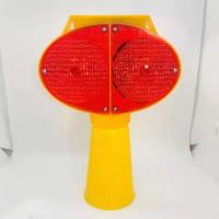 China ROADSAFE JSD11 Dual-Color Red/Blue Flashing LED Solar Traffic Warning Lamp – Double-Sided Safety Barricade Light for Traffic Cone for sale