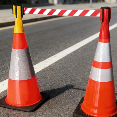 China 5m 3meters Traffic Safety Cone Road Belt Topper Warning Barrier Retractable Topper High quality White Red Yellow barrier Fence Tape for sale