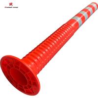 China Orange Red Color Israel 1.5-1.8kgs 4 reflector Warning Spring Posts Pole PU 1000mm Orange Flexible Traffic Bollard Reflective Road 100cm Delineator Post for sale