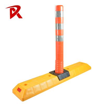 China Warning Spring Post 76cm with Heavy Duty base 100x20x8.5cm Orange Flexible Traffic Bollard Reflective Delineator Post for road construction diviner for sale