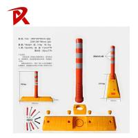 China Warning Spring Post 76cm with Heavy Duty base 100x20x8.5cm Orange Flexible Traffic Bollard Reflective Delineator Post for road construction diviner for sale