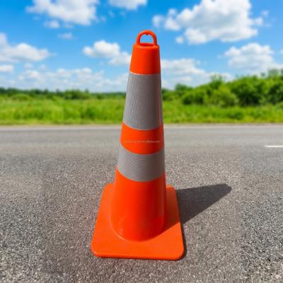 China PVC Reflective Traffic Cone with Top Ring Handle – High Visibility Road Safety Warning Cone for Construction & Parking for sale