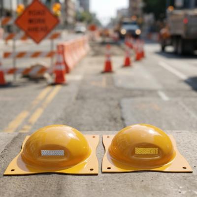 China Iron Reflective 20x20cm Material Road Stud Steel Amber Yellow Coating 65mm Height Enhanced Road Safety Raised Studs for sale