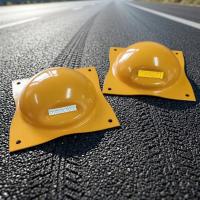 China Heavy Duty Q235 Steel Road Stud 20x20cm Yellow Metal Road Turtle Marker Reflective Cat Eye Traffic Lane Delineator Button for sale