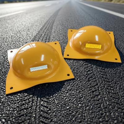 China Heavy Duty Q235 Steel Road Stud 20x20cm Yellow Metal Road Turtle Marker Reflective Cat Eye Traffic Lane Delineator Button for sale