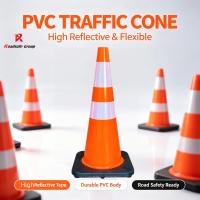 China PVC 29.5inch Reflective Cones 75cm Black base Flexible Warning For Traffic Control 750mm Road Safety Barrier for sale