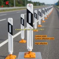 China TRAFFIC Reflective Road Bollards 1000mm PVC White Bollard Yellow Base Traffic Flexible Post Warning Post Delineator for sale