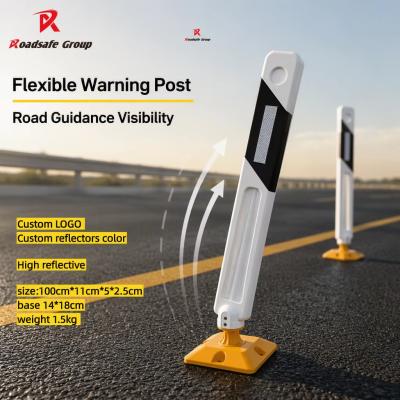 China TRAFFIC Reflective Road Bollards 1000mm PVC White Bollard Yellow Base Traffic Flexible Post Warning Post Delineator for sale