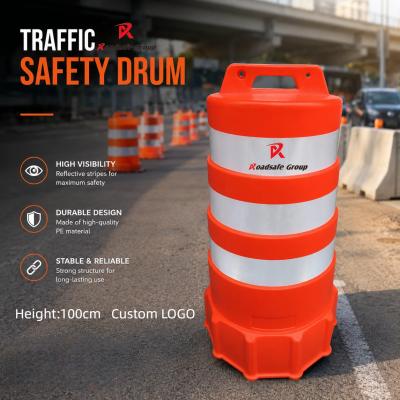 China Orange 4.75KG PE Traffic Drum Crash Barrels Road Safety Barrel Warning Reflective Barrier Road Working 100cm Barricade for sale
