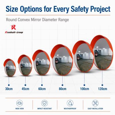 China Clear 180° Orange 35cm 45cm 80cm 60cm PC Plastic Traffic Outdoor Indoor Pole Mount Large Mirrors Convex  Road Mirror for sale