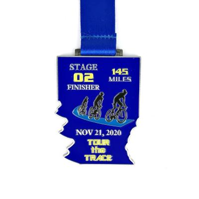 China High End Cycling Race Finisher Medals Blue Color Custom Modern Style for sale