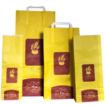 China OEM Wheat Flour Kraft Paper Packaging Bags Customized Printing Side Gusset Handle for sale