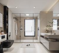 China Modern Shower Room with Floating Vanity and Toilet One Stop Solution Featuring Smart Home Built-in Cabinets for sale