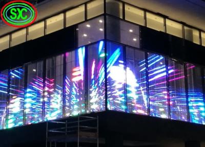 China P10.42 Indoor Flexible Curved Transparent Curtain LED Screen 83% Transparency 5000cd Brightness for sale