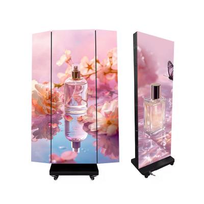 China Indoor P2.5 Full Color Mirror Fold Three Led Display Wireless USB 4G Smart Control Poster for sale