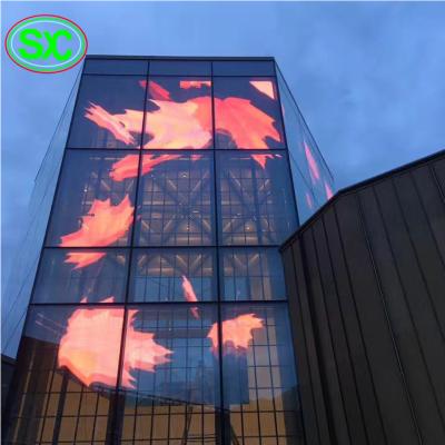 China HD P3.91 P7.82 Programmable Glass Curtain Display Transparent LED Screen 70% Transparency for sale
