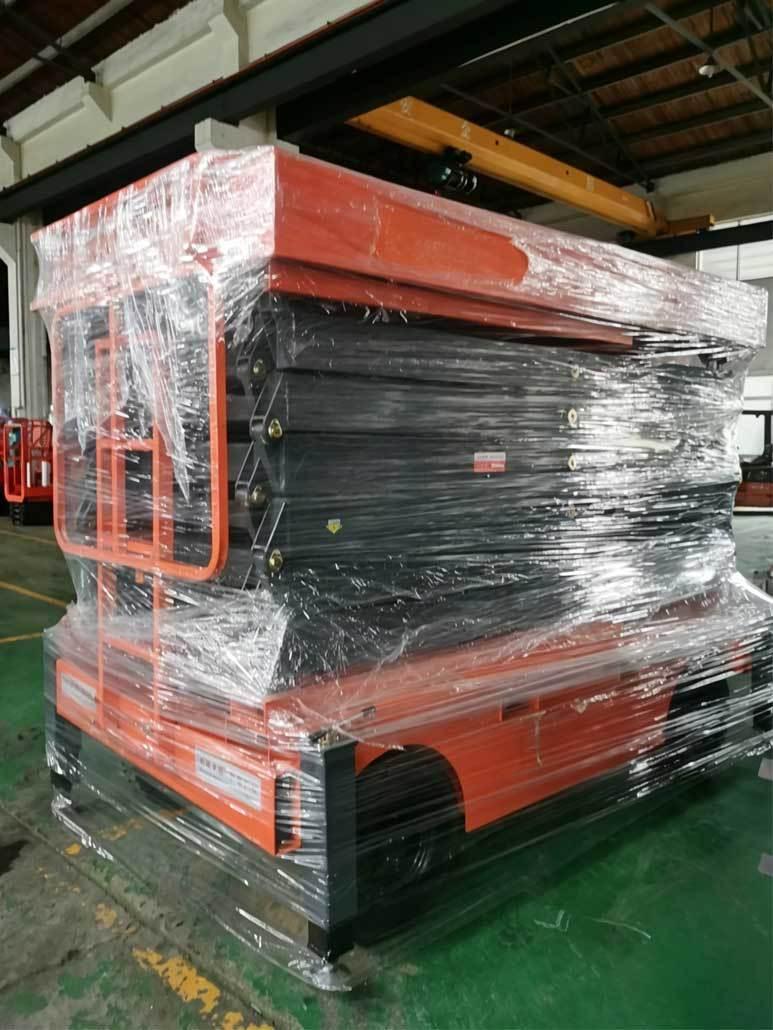The heavy-duty lifting equipment ready for shipment in the workshop, strictly protected by multiple layers of wrapping film
