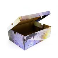 China Purple Color Print Empty Corrugated Cardboard Shoe Display Box Luxury Foldable Design for sale