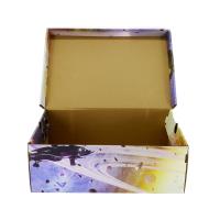 China Purple Color Print Empty Corrugated Cardboard Shoe Display Box Luxury Foldable Design for sale