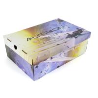 China Purple Color Print Empty Corrugated Cardboard Shoe Display Box Luxury Foldable Design for sale