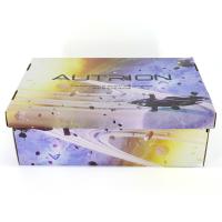 China Purple Color Print Empty Corrugated Cardboard Shoe Display Box Luxury Foldable Design for sale