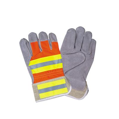 China LC21175 High Visibility Cow Split Leather Working Gloves for Occupational Safety for sale