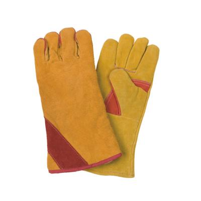 China Cow Split Leather Welding Glove LC2033A within High Temperature Resistance Yellow for sale