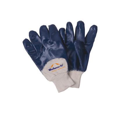 China Water Resistant 3/4 Blue Nitrile Coated Work Gloves for Heavy Duty Tasks N5102-J/5102-I for sale