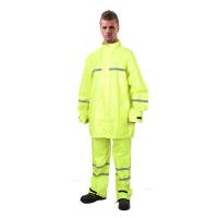 China Rubberized Polyester PVC Rain Wear with Hood and Reflective Tape 0.18-0.35mm Thickness for sale