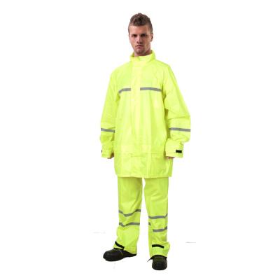 China Rubberized Polyester PVC Rain Wear with Hood and Reflective Tape 0.18-0.35mm Thickness for sale