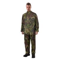 China Adjustable RAINWEAR Camouflage Rain Suit with Rubberized Hood and Elastic Waist Pants for sale