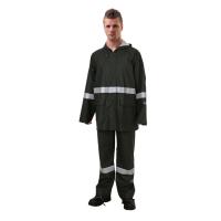 China High Reflective Tape PU Hooded Rainwear with Bib Pants G.W. 26KG S-XXXL in Waterproof for sale