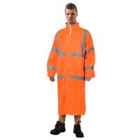 China RAINWEAR Raincoats Polyester/PVC Hooded Adjustable Safety Rain Coat with Reflective Tape for sale