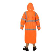 China RAINWEAR Raincoats Polyester/PVC Hooded Adjustable Safety Rain Coat with Reflective Tape for sale