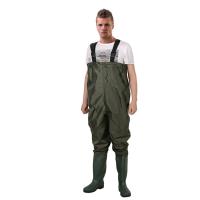 China S-XXL FW002 Nylon PVC Coated Anti-slip Boot Waterproof Siamese Waders for Fishing for sale