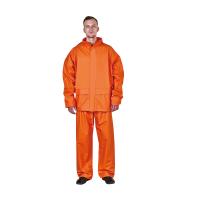 China Adults Orange 0.45-0.50MM PU Rainsuit with Reflective Tape Hooded Rain Suit for sale