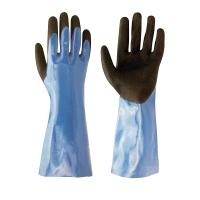 China Industry Used Blue Black Nitrile Double Coated Guantlets with Sandy Nitrile Palm Coating for sale