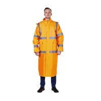 China RAINWEAR RR020-Y Polyester/PVC Hooded Adjustable Safety Rain Coat with Reflective Tape for sale