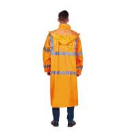 China RAINWEAR RR020-Y Polyester/PVC Hooded Adjustable Safety Rain Coat with Reflective Tape for sale